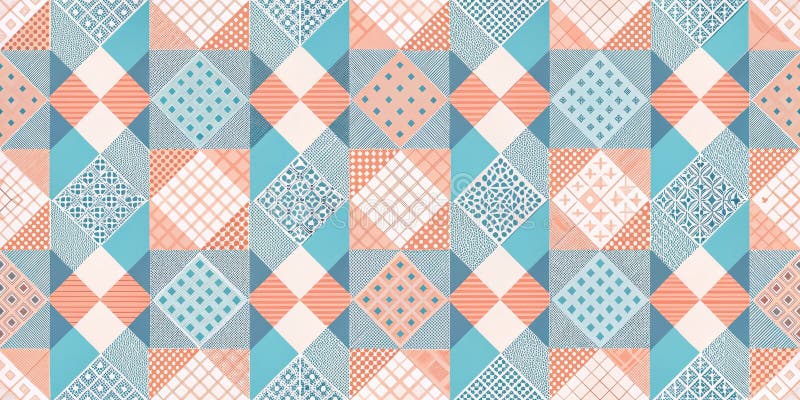 Abstract Geometric Patchwork Tile Design in Teal and Peach Tones ...