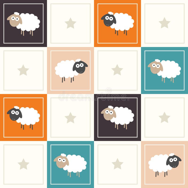 Squares Sheep Seamless Pattern. Vector Background with the Faces of ...