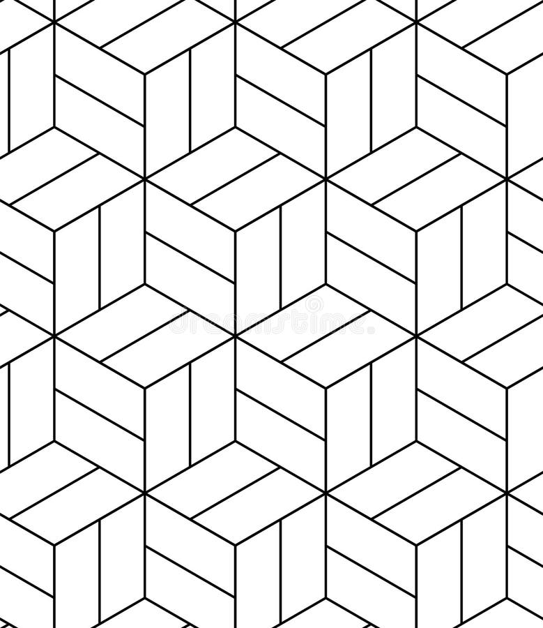 Abstract Geometric Pattern Background with Hexagonal and Cube Texture. Black and White Seamless ...