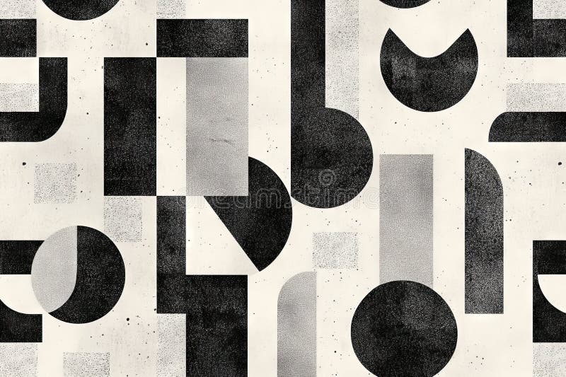 Abstract Geometric Pattern with Black and Gray Shapes on Textured White ...