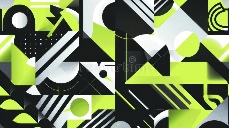 Abstract Geometric Pattern with Black, White, and Lime Green Shapes ...
