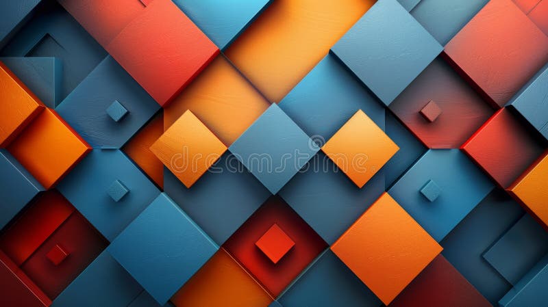 Abstract Geometric Pattern with Blue, Orange and Red Squares. Modern ...