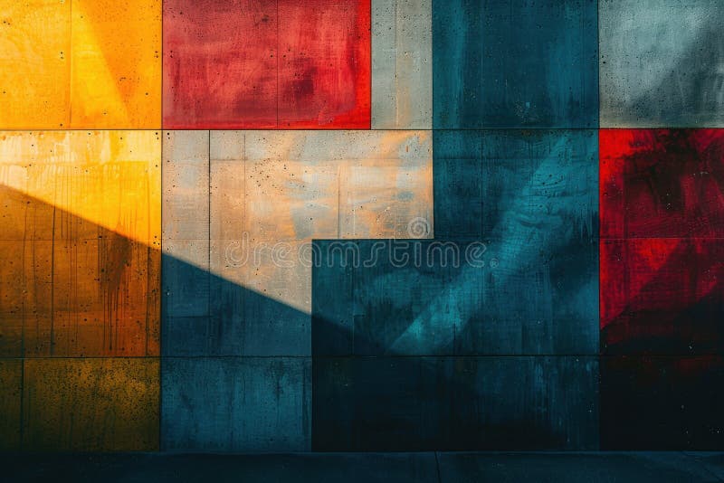 Abstract Geometric Pattern with Bold Colors in Red, Yellow, Blue and ...