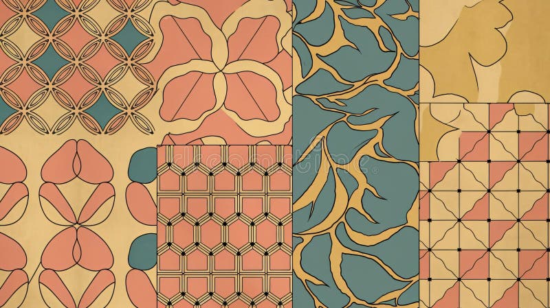 Abstract Geometric Pattern Collage, Peach, Teal, High Quality Image ...