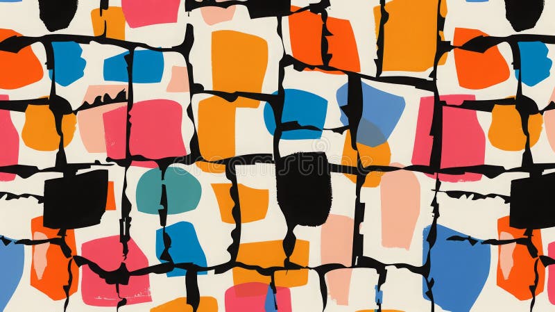 Abstract Geometric Pattern with Colorful Blocks and Black Grid for ...