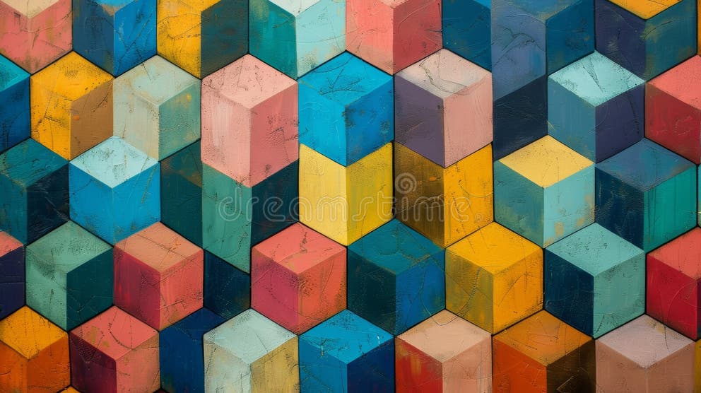 Abstract Geometric Pattern with Colorful Cubes in a Repeating Design ...