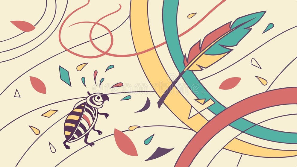 Abstract Geometric Pattern with Feather and Beetle Vector Design ...