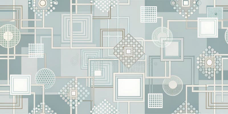 Abstract Geometric Pattern Featuring Interlocking Squares, Circles, and ...