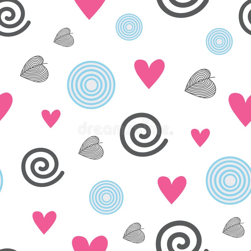Abstract Geometric Pattern with Heart Shape, Circles and Spiral on ...