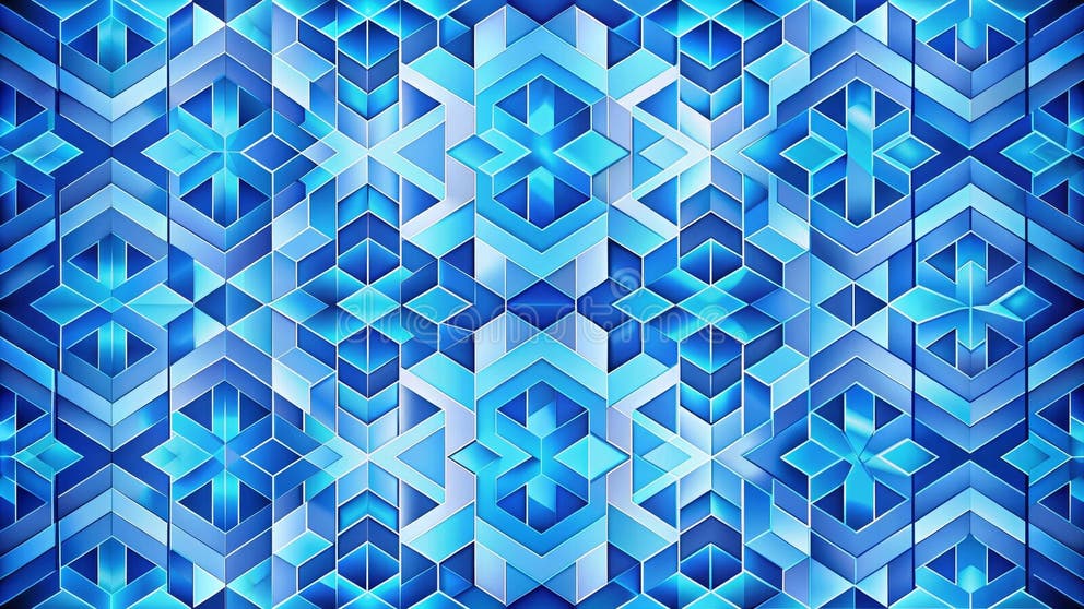 Abstract Geometric Pattern of Interlocking Blue Hexagons and Triangles. Generative AI Stock ...