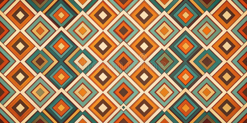 Abstract Geometric Pattern - Interlocking Diamonds in Orange, Teal, and ...