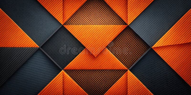 Abstract Geometric Pattern of Interlocking Orange and Black Triangles and Textures. Generative ...