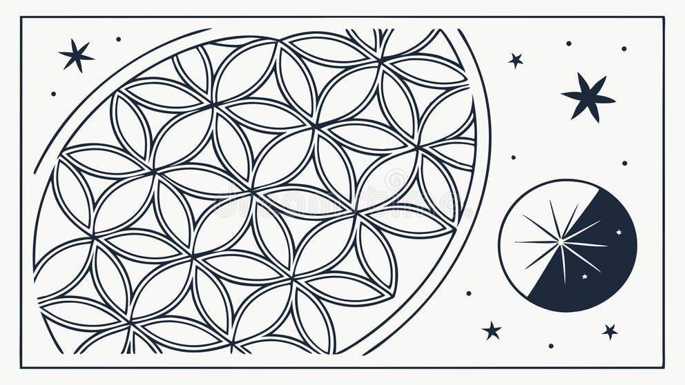 Abstract Geometric Pattern with Moon Phases, Cosmic Design. Vector ...