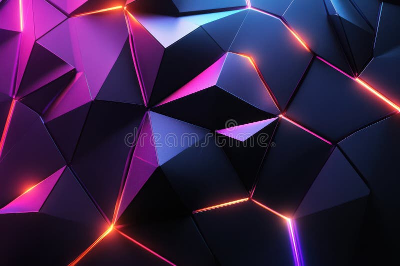 Abstract Geometric Pattern with Neon Lights Lines on the Edges on Dark ...