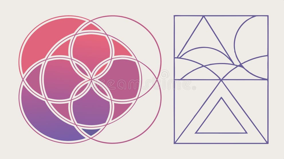 Abstract Geometric Pattern with Overlapping Circles and Triangles Vector Design Generative AI ...