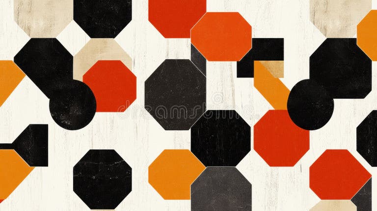 Abstract Geometric Pattern with Overlapping Octagons in Black, Orange ...