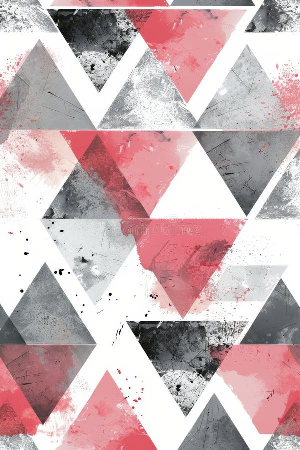 Abstract Geometric Pattern with Pink and Grey Triangles on White ...