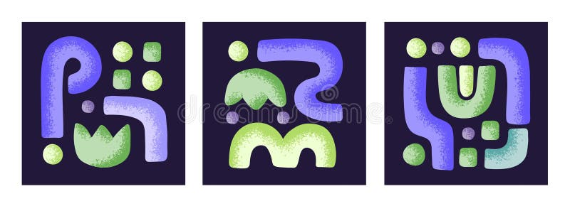 Abstract Geometric Pattern on Posters Set. Different Textured Shapes ...