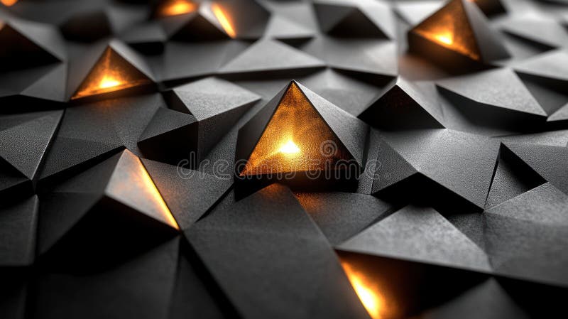 Illuminated Black Pyramids stock illustration. Illustration of lights ...
