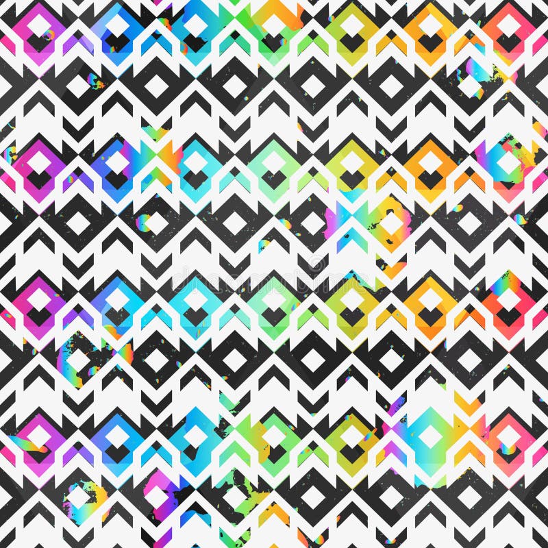 Abstract Geometric Pattern with Rainbow Grunge Texture Stock Vector ...