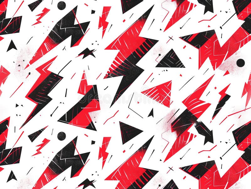 Abstract Geometric Pattern. Red and Black Lightning Bolts on White ...
