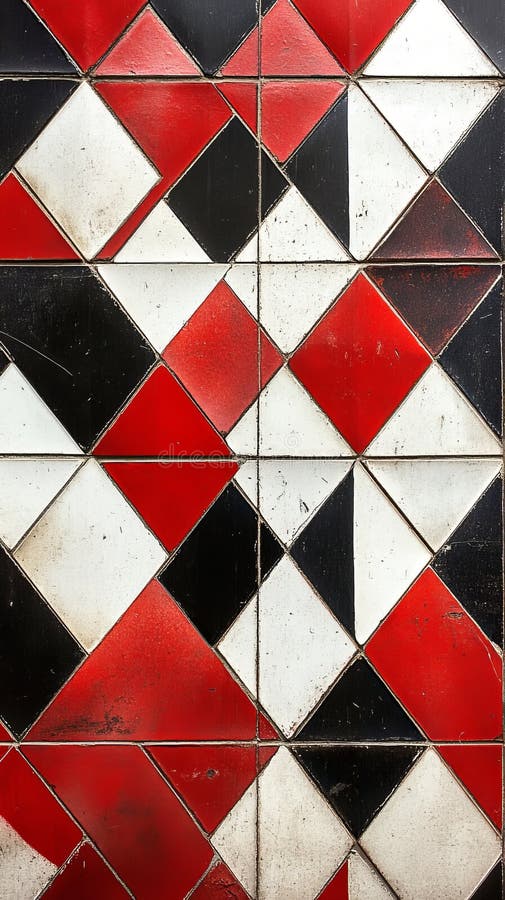 Abstract Geometric Pattern of Red, Black, and White Tiles Stock Image ...