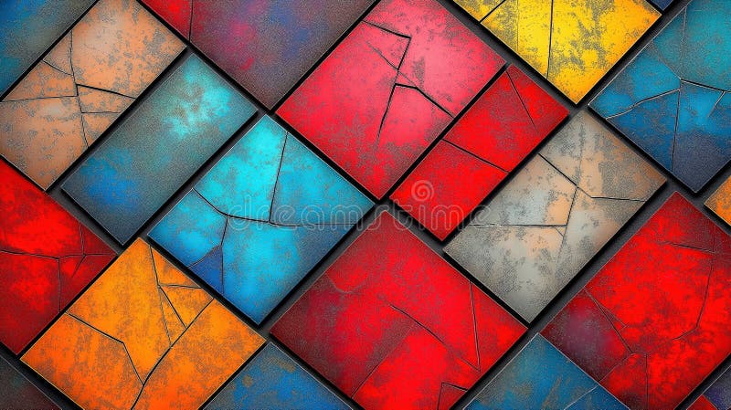 Abstract Geometric Pattern. Red Blue, Yellow Textured Tiles. Colorful ...