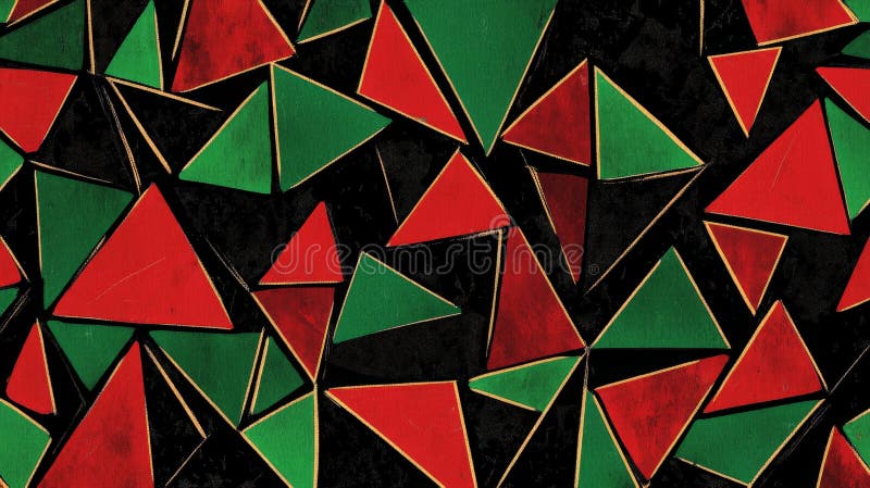 Abstract Geometric Pattern with Red and Green Triangles on Black ...
