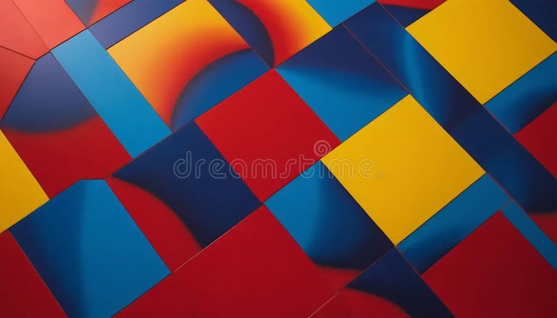 Abstract Geometric Pattern of Red, Yellow, and Blue Squares Modern Art ...