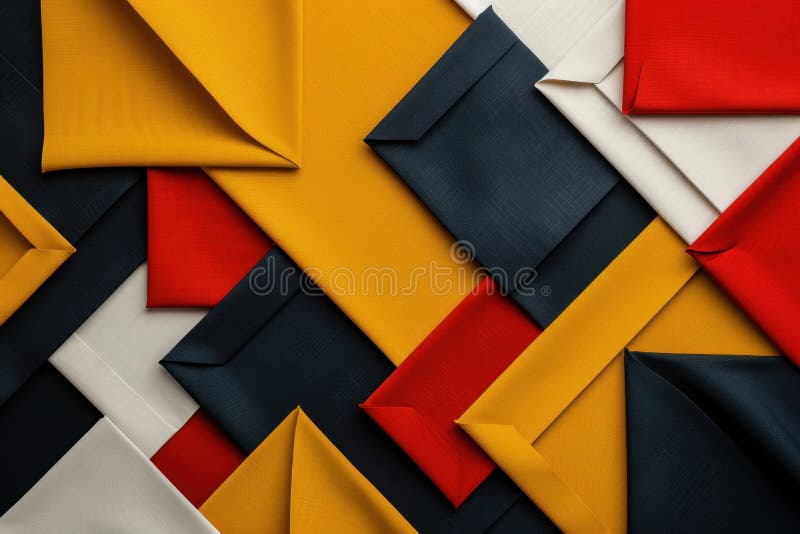 Abstract Geometric Pattern with Red, Yellow, White, and Black Fabric ...