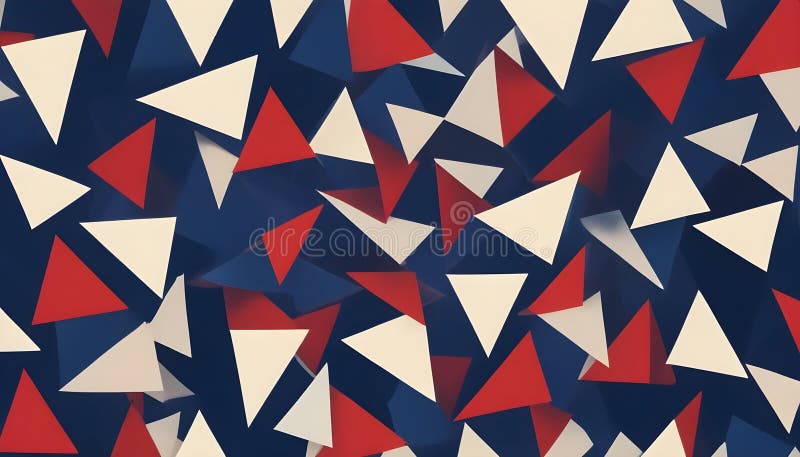 Abstract, Geometric Pattern of Scattered Red, White, and Blue Triangles ...