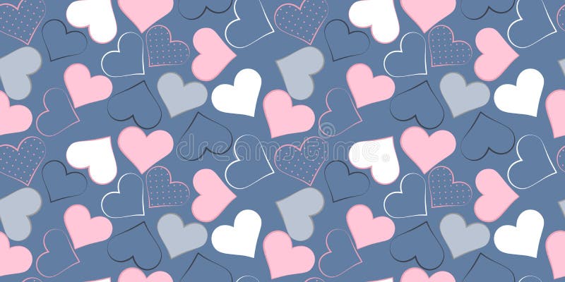 Multi-colored Stylized Hearts on a Blue Background, Seamless Pattern ...