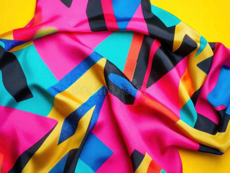 Abstract Geometric Pattern Silk Scarf - Vibrant Colors and Draped ...