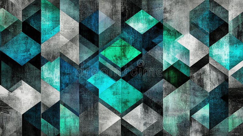 Abstract Geometric Pattern with Teal and Gray Tones Featuring Textured ...