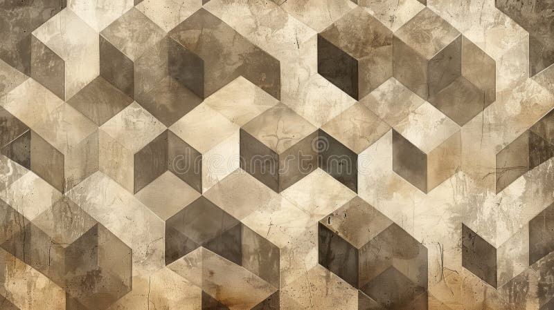 Abstract Geometric Pattern with Textured Cubes in Shades of Brown and Beige Stock Illustration ...