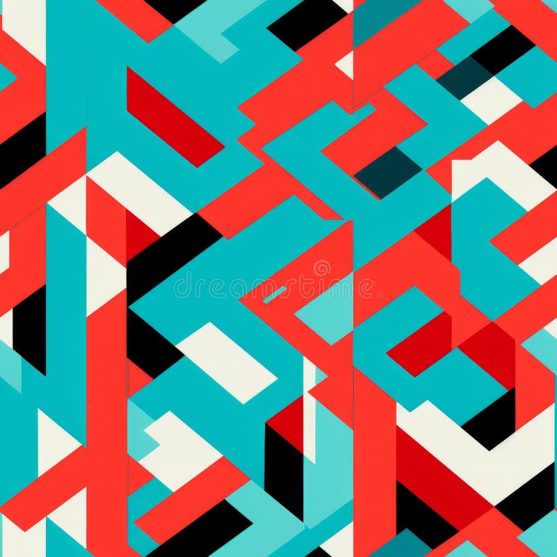 Abstract Geometric Pattern in Tritone Red, Blue, Black, and White Stock ...