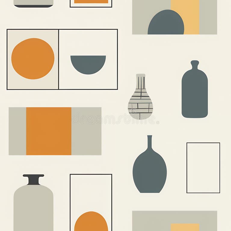 Abstract Geometric Pattern with Vases Circles and Squares Stock ...