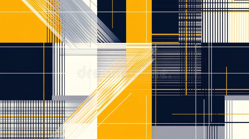 Abstract Geometric Pattern in Yellow, Navy, and White with Intersecting ...