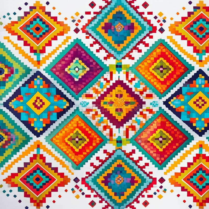 Abstract Geometric Patterns in Bold, Contrasting Colors on White ...