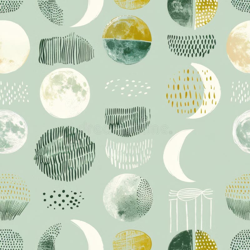 Abstract Geometric Patterns and Celestial Bodies on Pastel Background ...