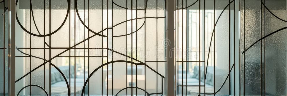 Abstract Geometric Patterns on Frosted Glass Partition in Modern ...