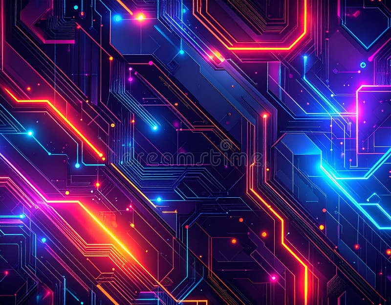 Abstract Geometric Patterns with Neon Accents and Glitch Effects Stock ...