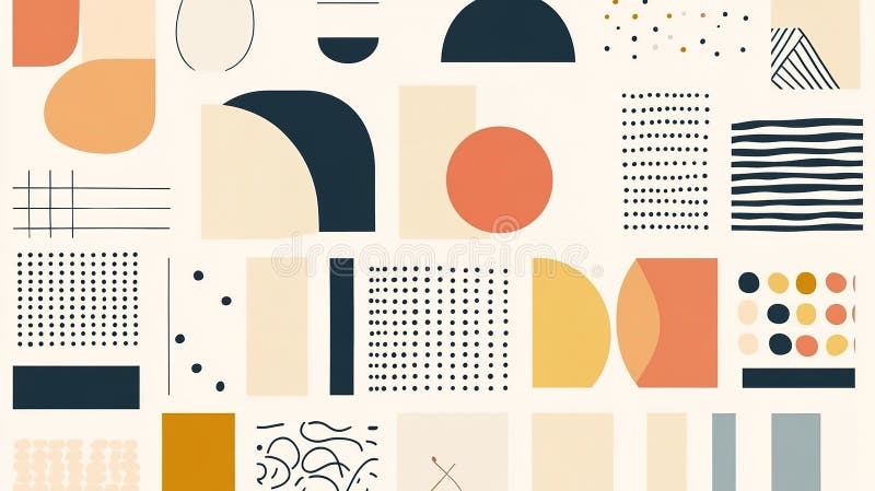 Abstract Geometric Patterns in Warm Tones and Textures on a Light ...