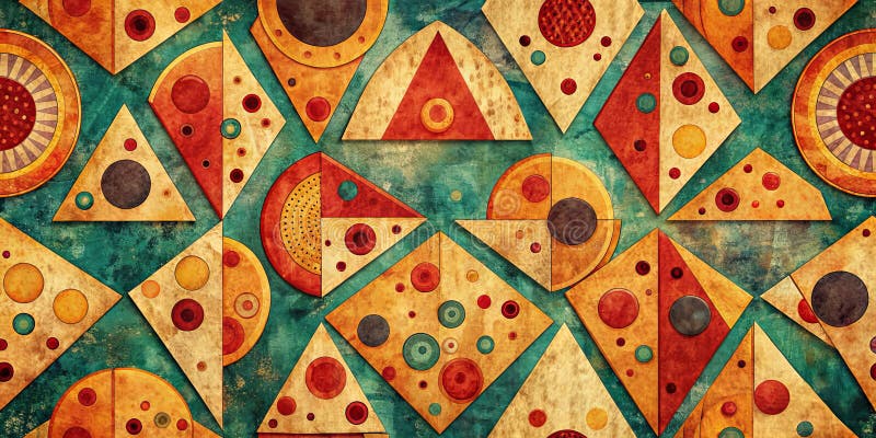 Abstract Geometric Pizza Pattern with Watercolor Textures, Abstract Art ...