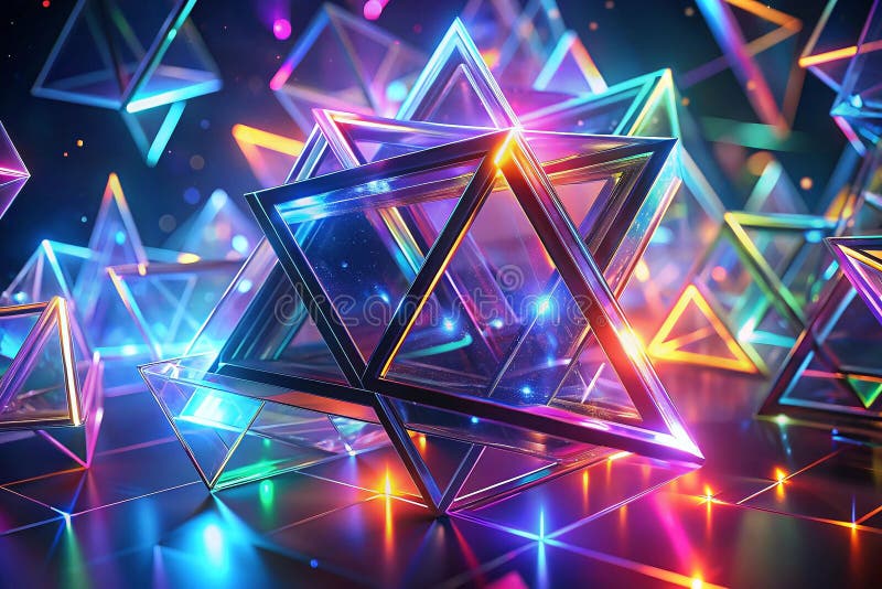 Abstract Geometric Prisms, Vibrant Lights, Glowing Shapes, Digital Art ...