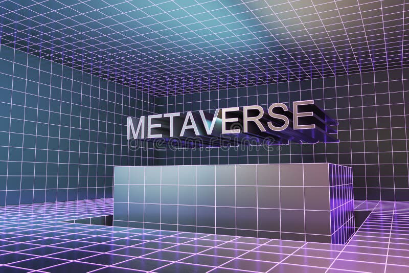 Abstract Geometric Purple Metaverse Interior with Purple Tiles. Future ...