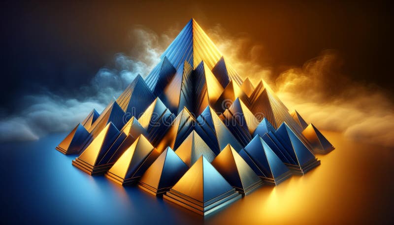 Abstract Geometric Pyramid Structure with Golden and Blue Lighting ...