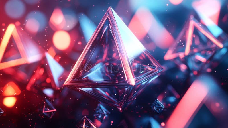 Abstract Geometric Pyramids with Red and Blue Hues in a Digital ...