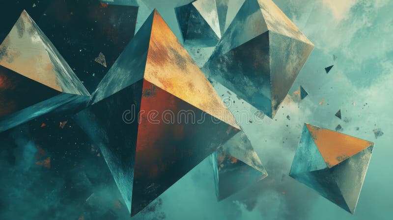 Abstract Geometric Pyramids in Teal and Orange Stock Illustration ...