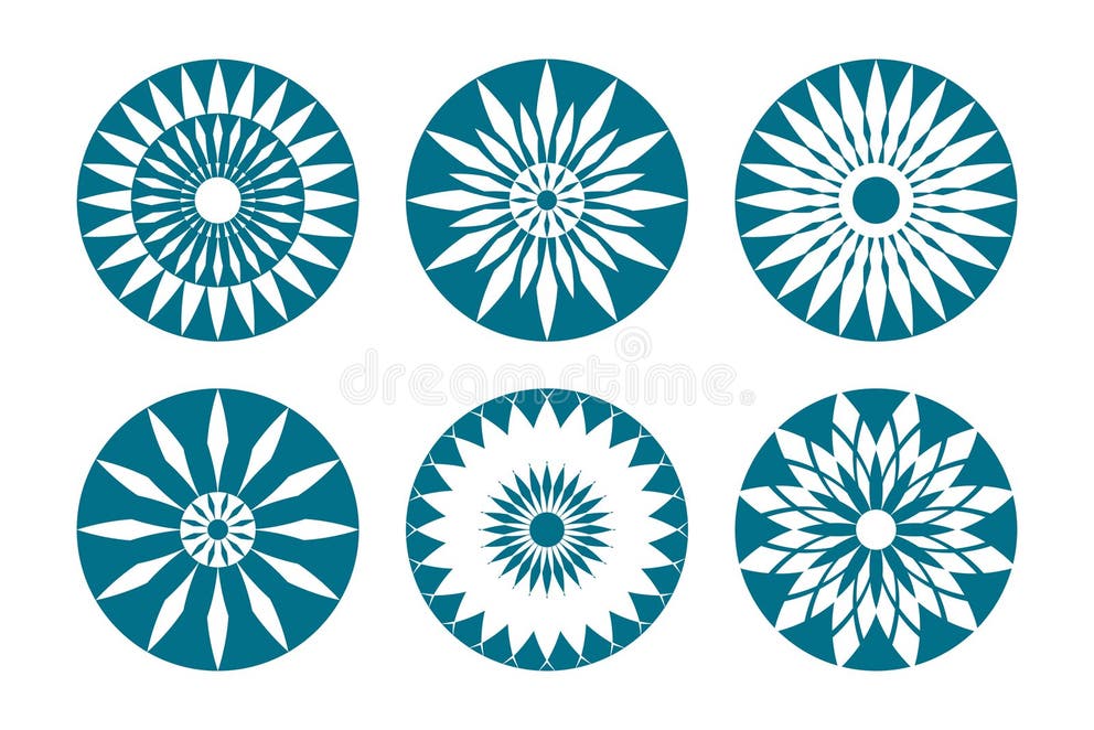 Abstract Geometric Radial Circular Patterns Set. Round Design Elements Stock Vector ...